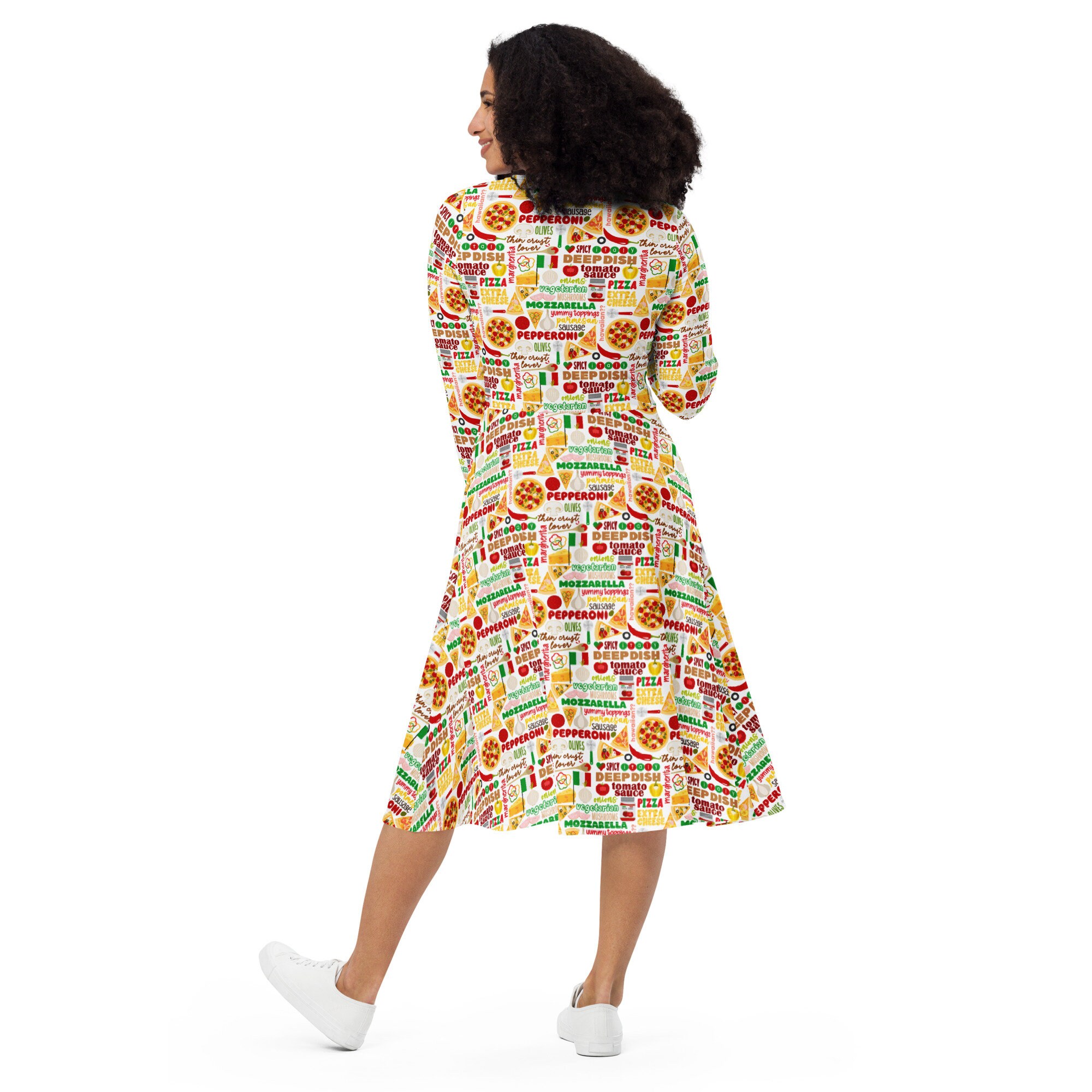 Junk Food Pizza Printed Midi Dress, Casual Birthday Party Dress ...