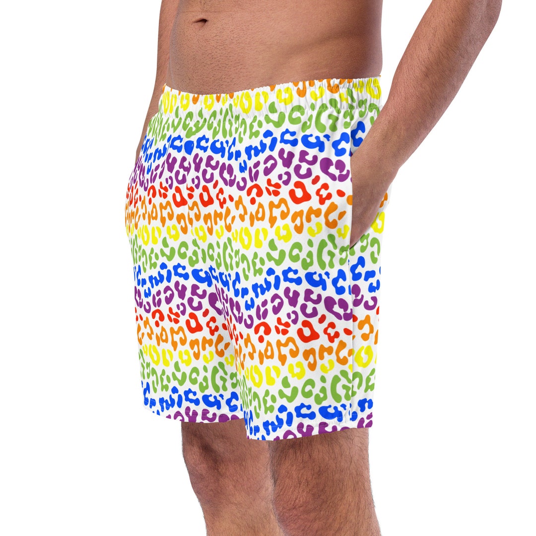 Gay Pride Men's Swim Trunks, Rainbow Cheetah Men's Swimwear, Swim ...