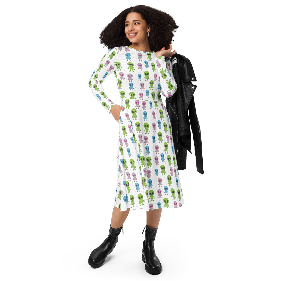 Aliens Sci Fi Midi Dress Women, UFO Aliens Fan Dress, Modest Dress ...
