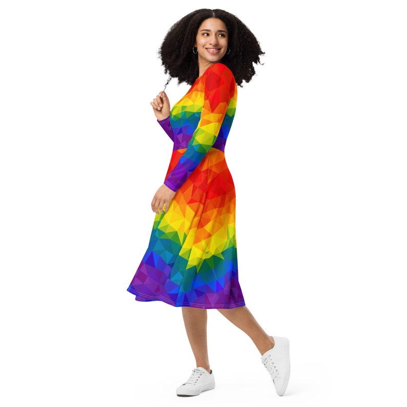 Rainbow Pride Midi Dress, LGBTQ Women Full Sleeves Dress, Lesbian Pride ...