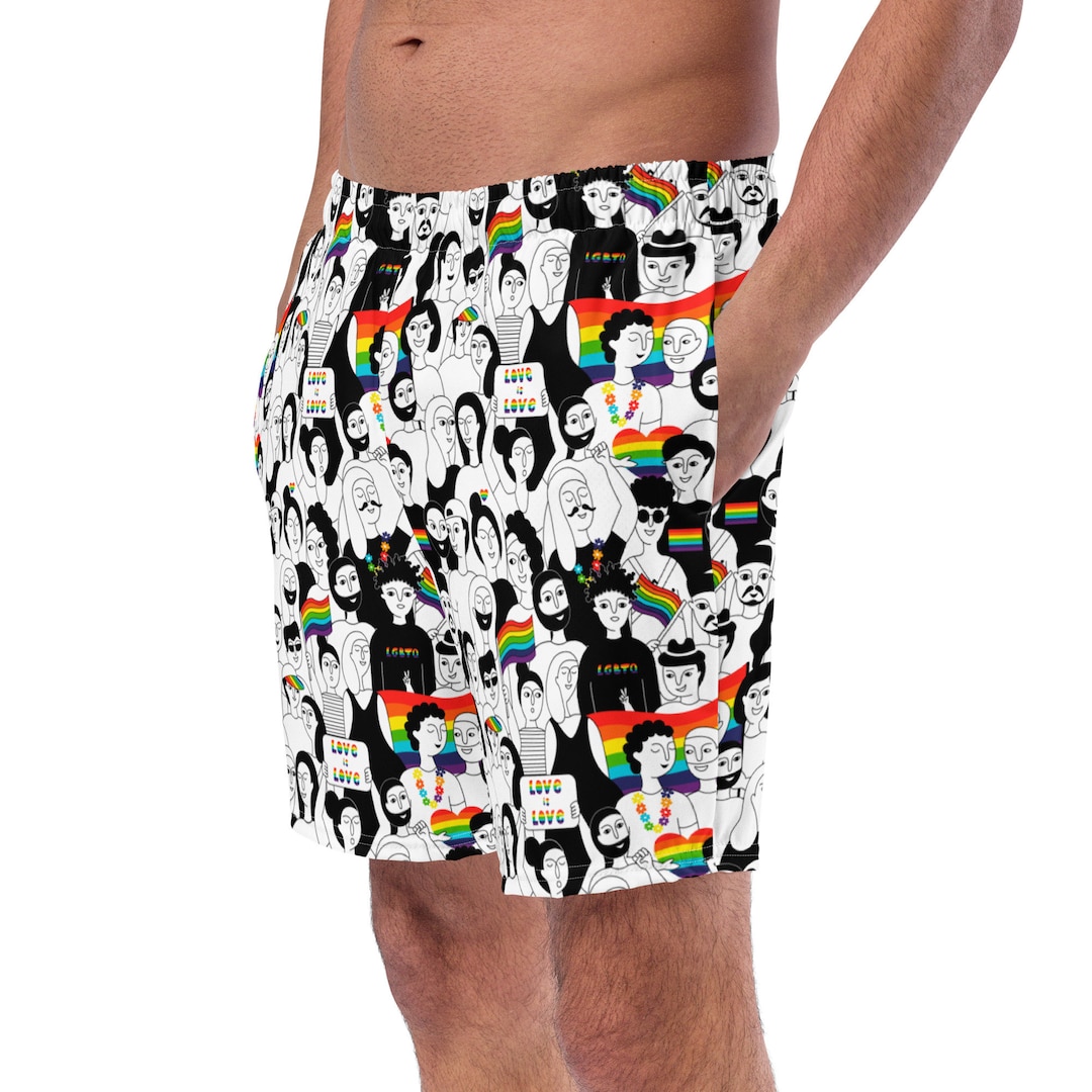 Gay Pride Parade Men's Swim Trunks, Rainbow Men's Swimwear, Swim Briefs ...