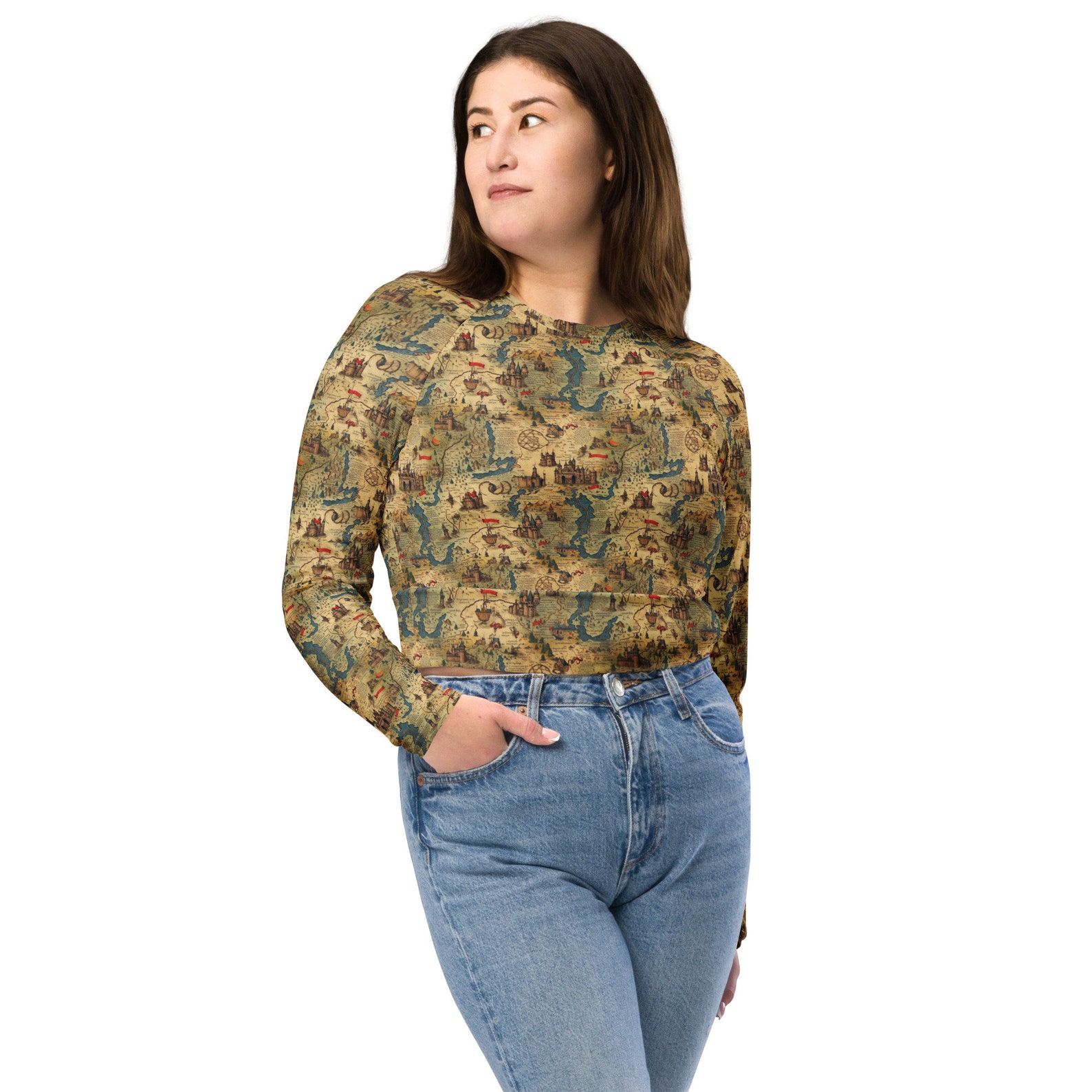 Old World Fantasy Map Printed Crop Top, All of the World AOP Long ...