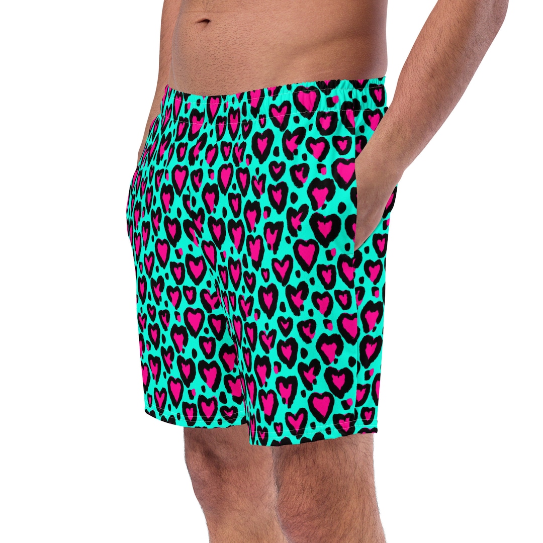 Cheetah Hearts Printed Mens Swim Trunks, All Over Print Swimming Trunks ...
