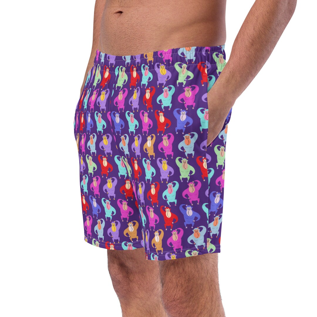 Gorillas Animal Printed Mens Swim Trunks, AOP Swimming Trunks, Summer ...