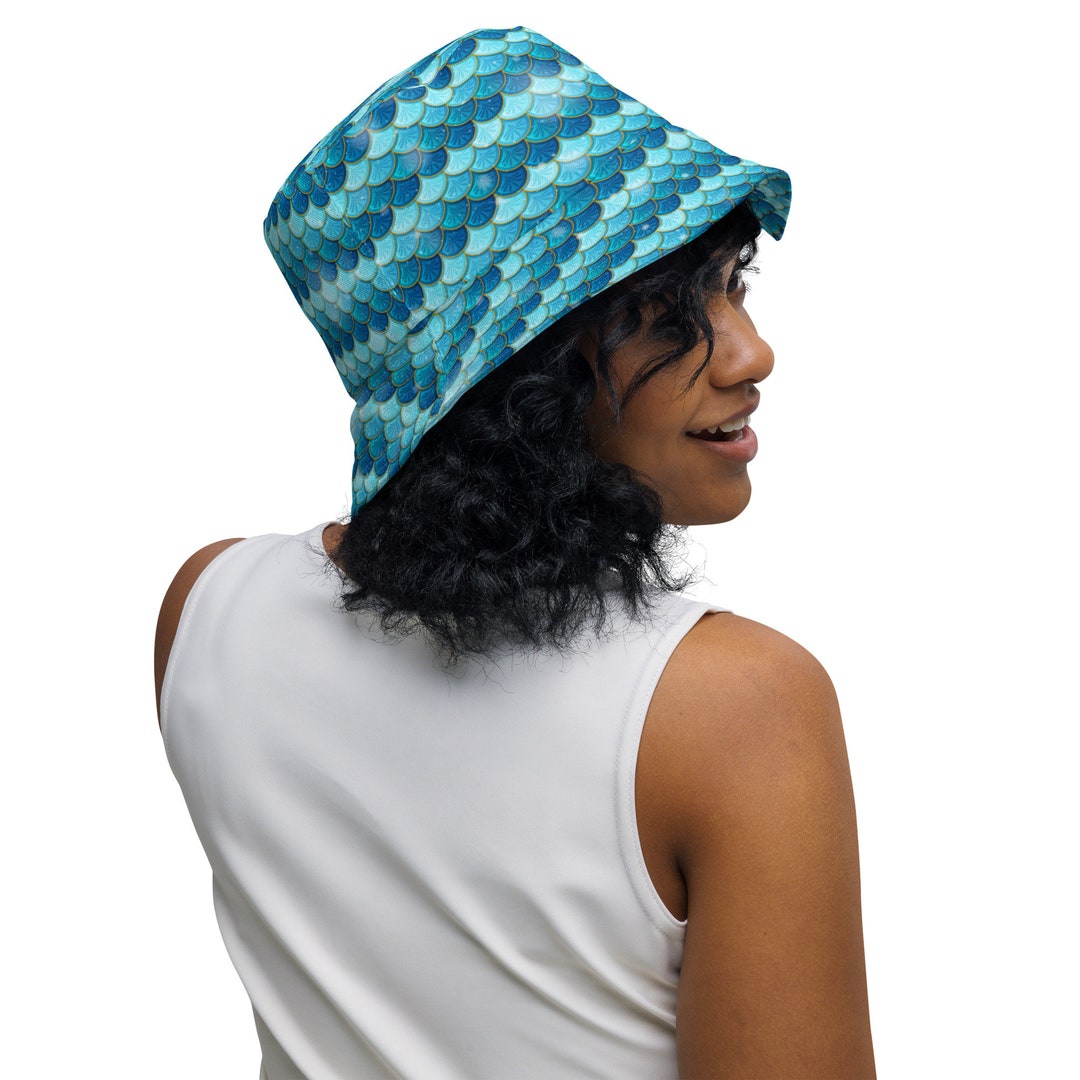 Nautical Mermaid Printed Bucket Hat, AOP Reversible Beach Hat, Casual ...