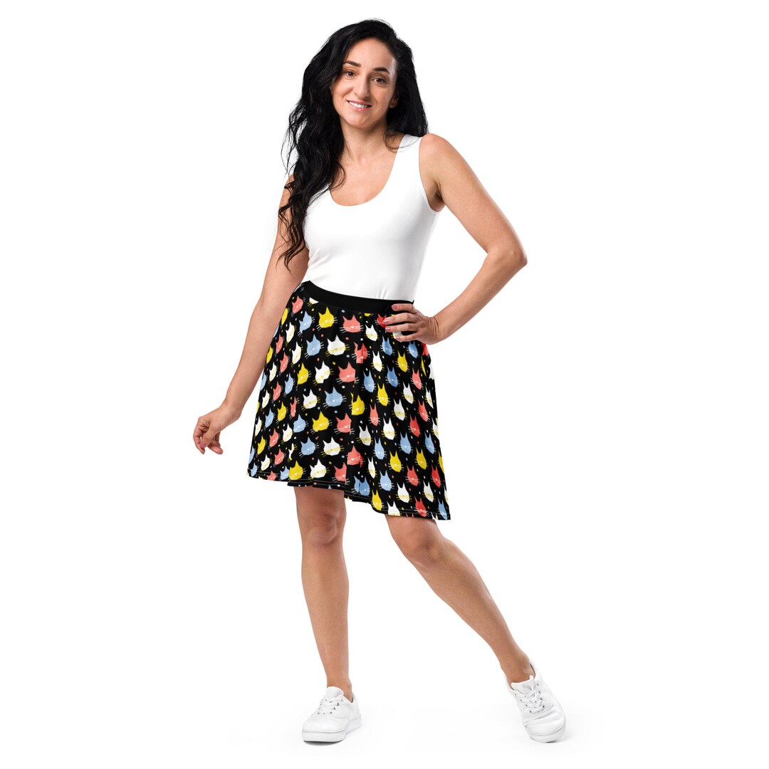 Cats Skater Skirt, Summer Skirt Women, All Over Print Cat Lady Skirt ...