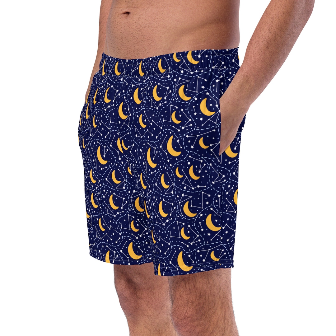 Universe Moon Stars Printed Swimming Trunks, Outerspace Galaxy AOP Mens ...