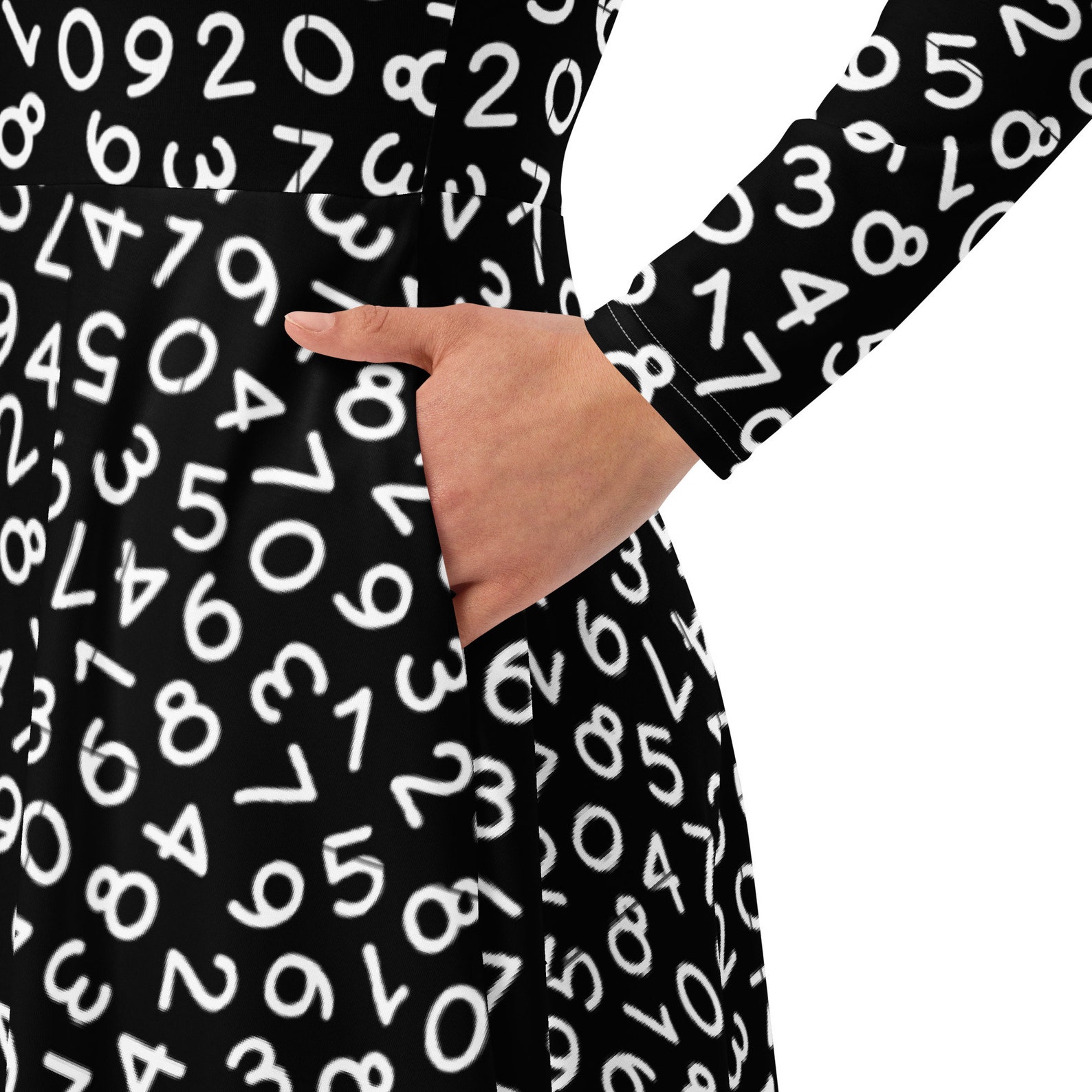 Math Numbers Printed Midi Dress Women, Evening Party Dress, Elegant ...