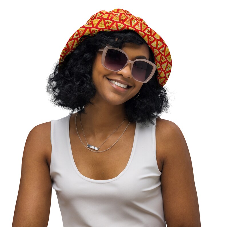 Pizza Food Printed Reversible Bucket Hat, Foodie Hat, Summer Beach Hat ...