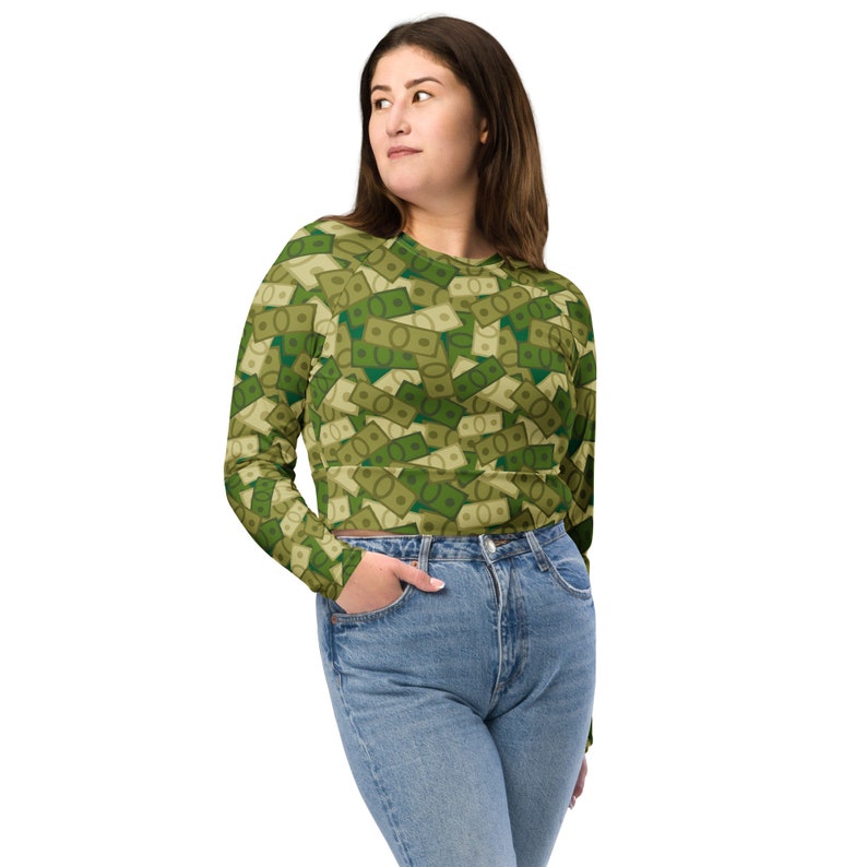 Money Camo Crop Tops Women, Currency Printed Top, All Over Print Gym ...