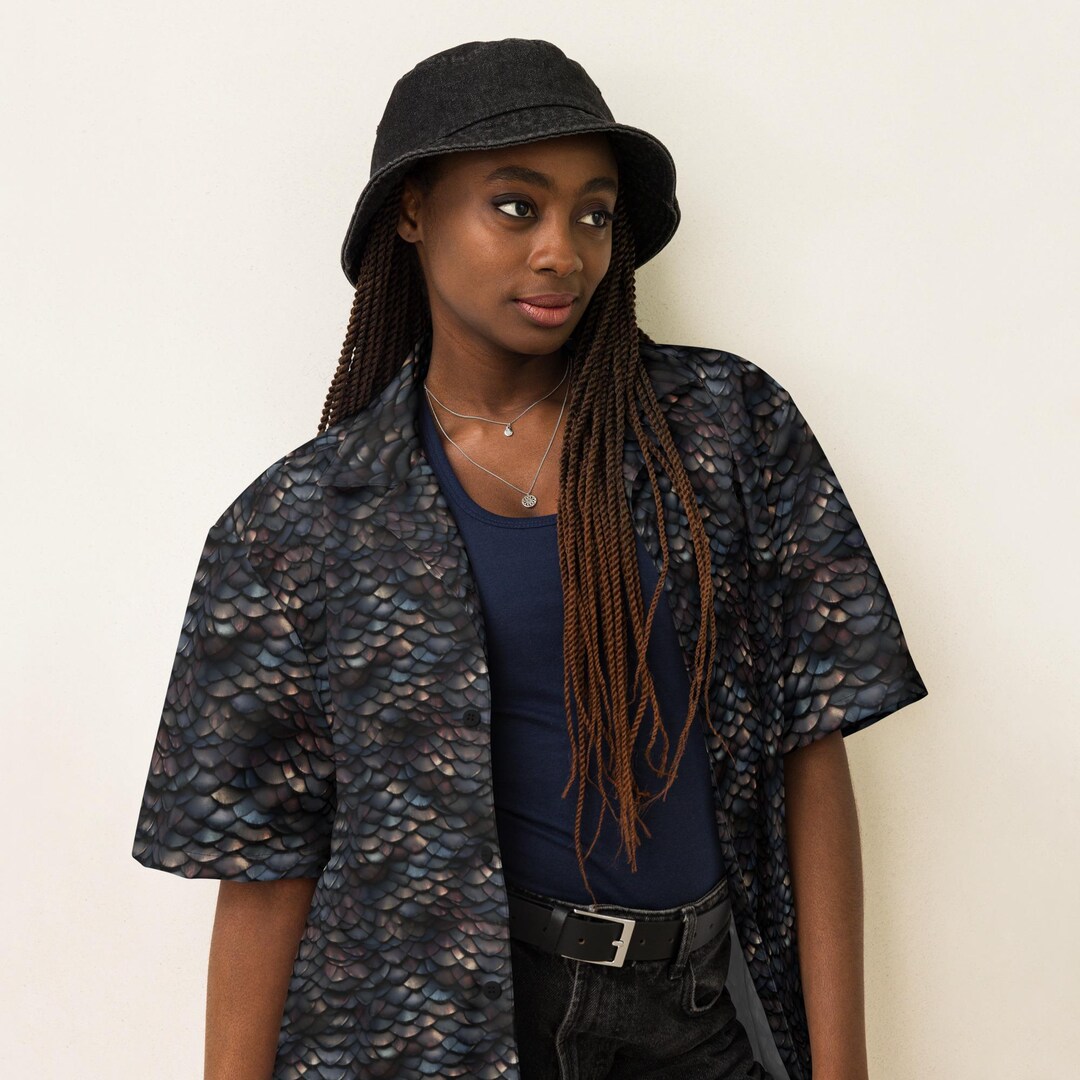 Dragons Scales Printed Button Down Shirt, Colorful Hawaiian Beach Shirt ...