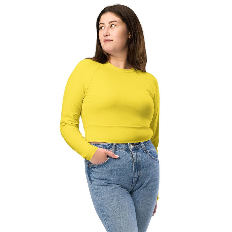 Solid Bright Yellow Crop Top Women, Gym Fitness Top, Women Activewear ...