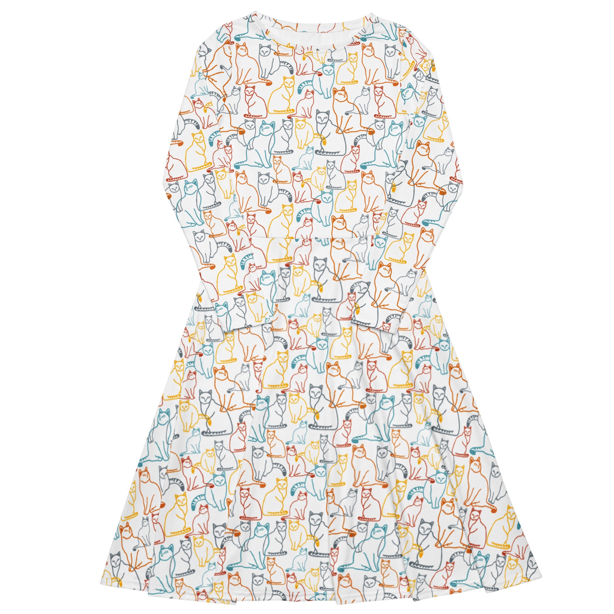 Cute Cat Lady Dress With Pockets, Colorful Kitty Kitten Cats Printed ...