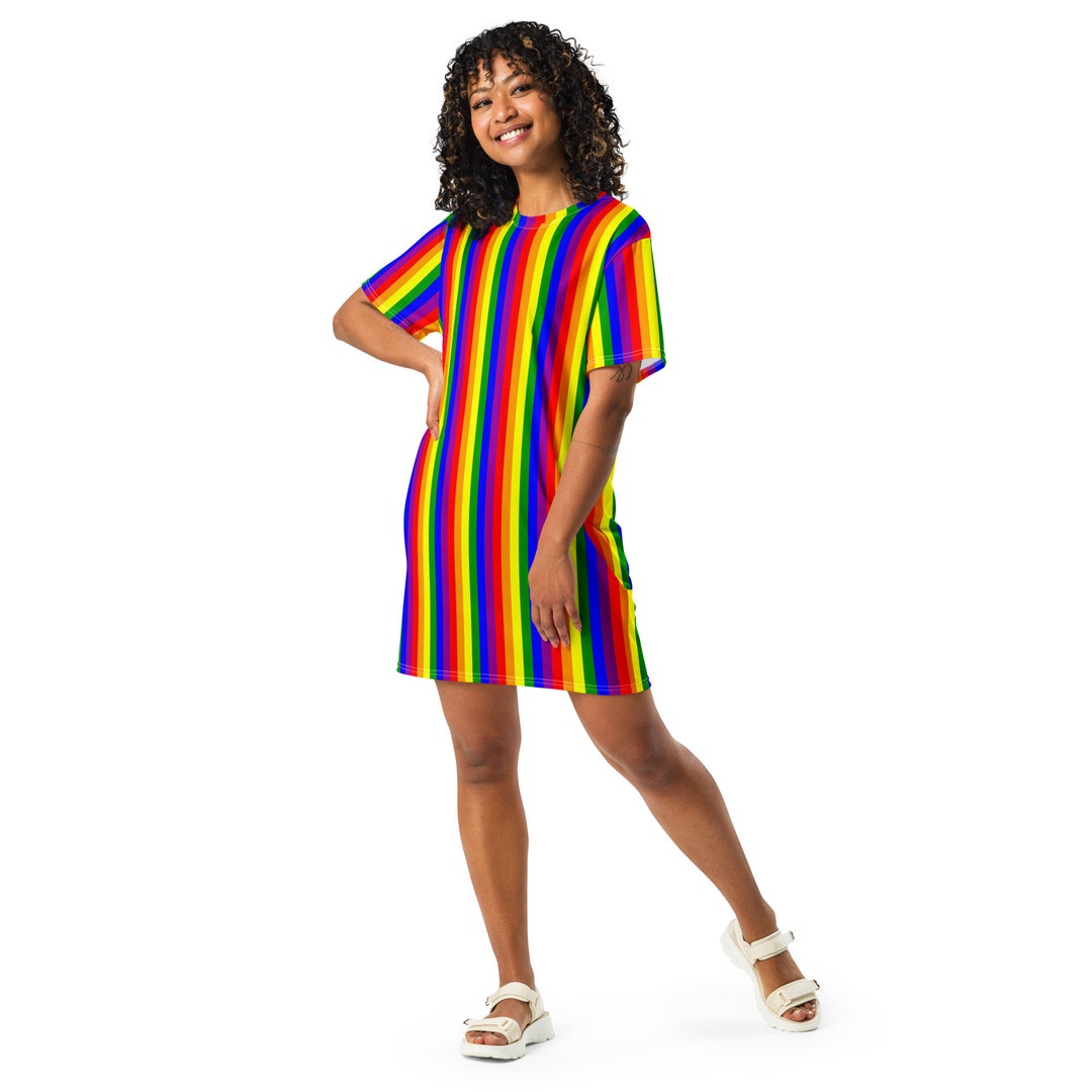 LGBTQ Rainbow Striped T-shirt Dress, Gay Lesbian Pride Shirt Dress ...