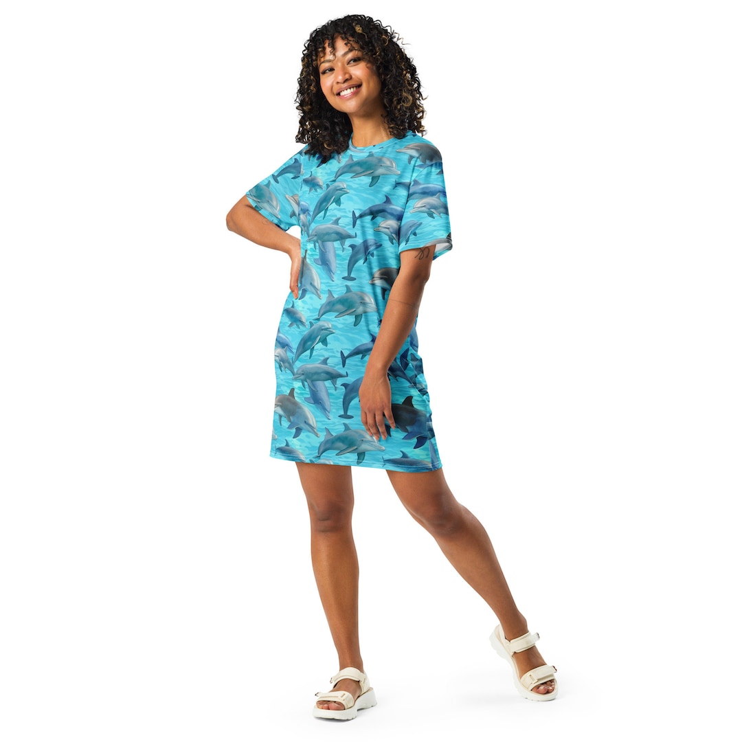 Nautical Dolphins T-shirt Dress Women, Casual Aesthetic Dress, Rave ...