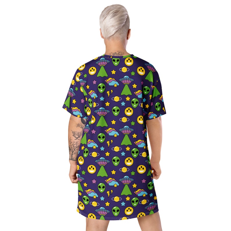 Aliens Sci-fi T-shirt Dress, Outer Space UFO Shirt Dress, All Over ...