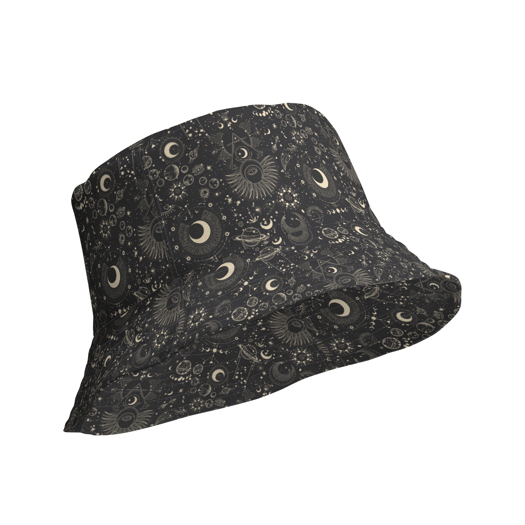 Universe Moon Stars Printed Reversible Bucket Hat, Western Summer Beach ...