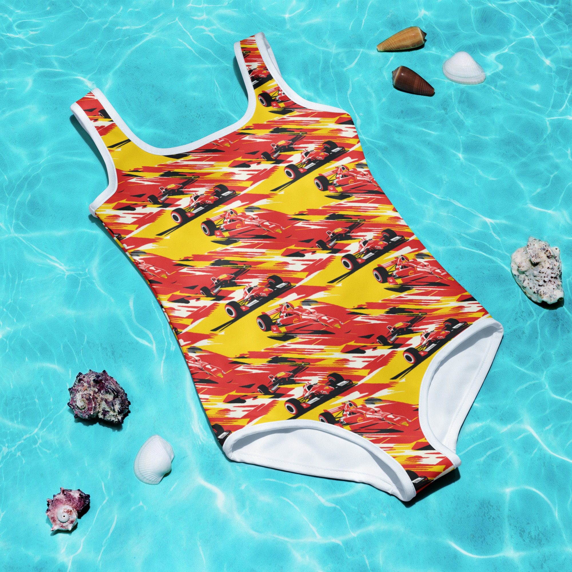 Formula One Racing Printed Kid's Swimsuit, Toddler Girls Children's ...