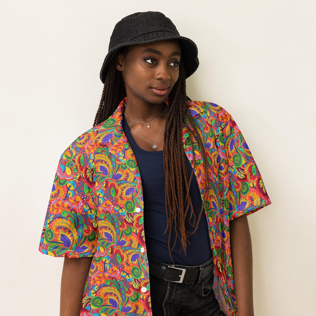 Batik Floral Button Down Shirt, Hippie Designer Streetwear Shirt ...