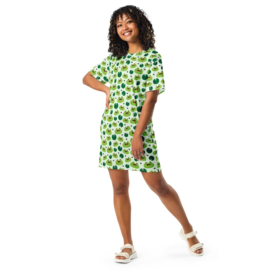 Cute Frogs Printed T-shirt Dress for Women, Frogs Lover Gift, Aesthetic ...