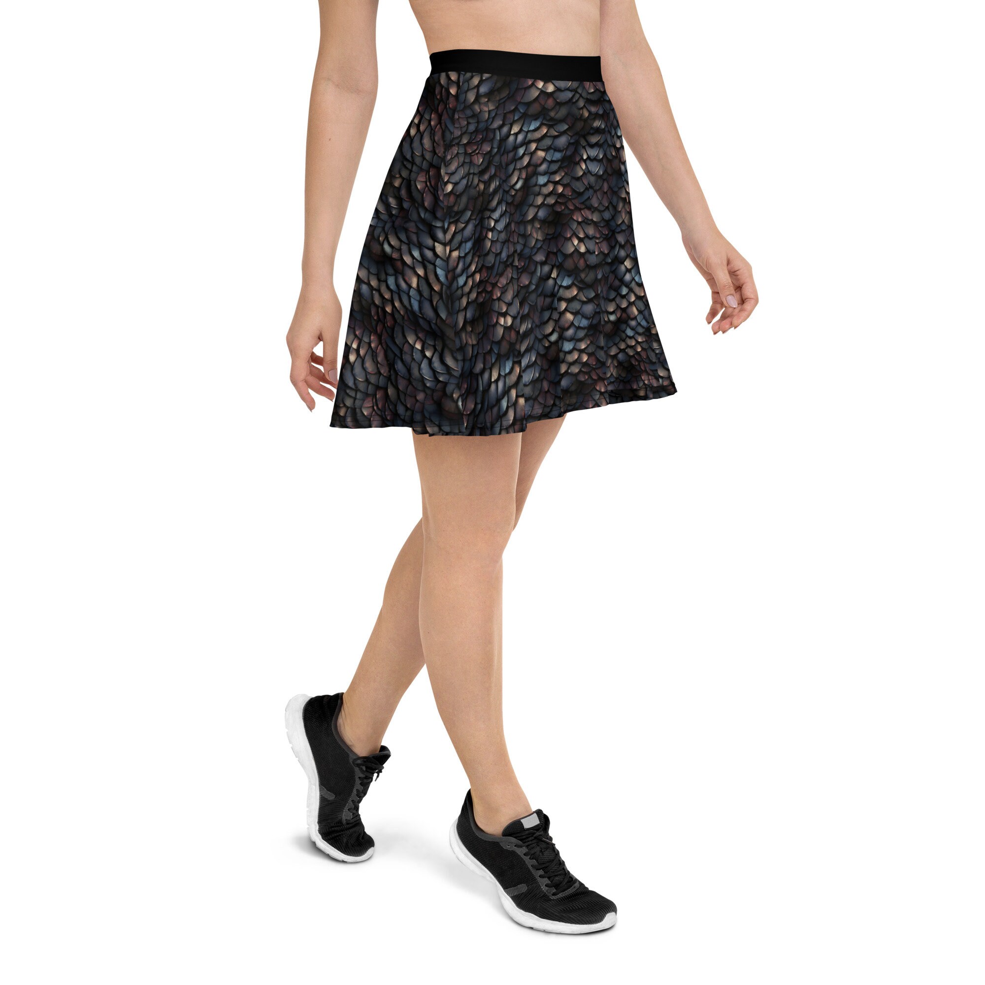 Dragon Scales Printed Skater Skirt, Plus Size Skirt for Women, All Over ...