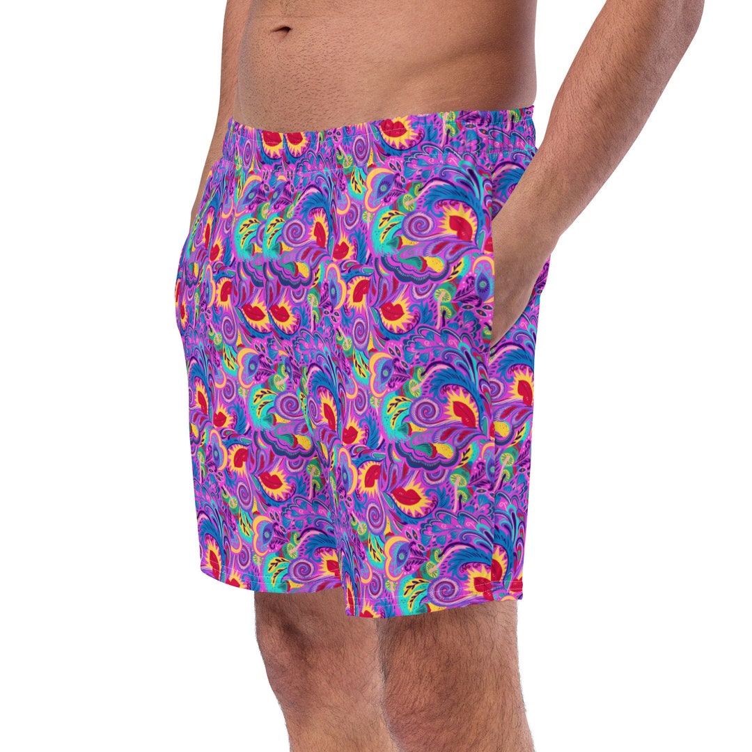 Batik Floral Lips Printed Swim Trunks, Floral Summer Beach Swimming ...