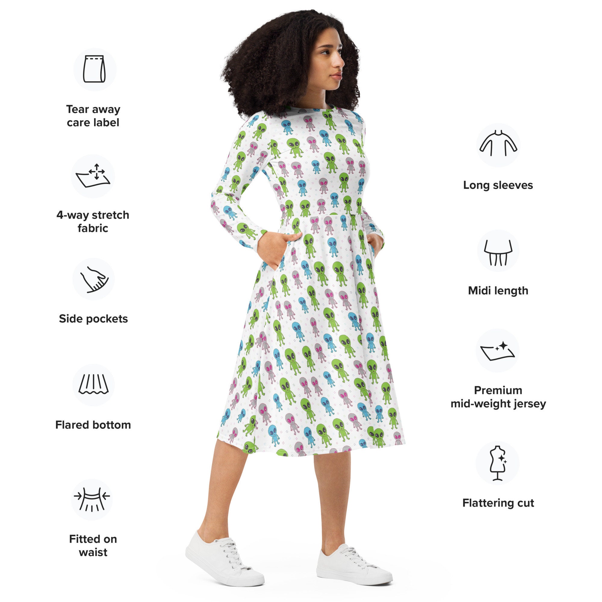Aliens Sci Fi Midi Dress Women, UFO Aliens Fan Dress, Modest Dress ...