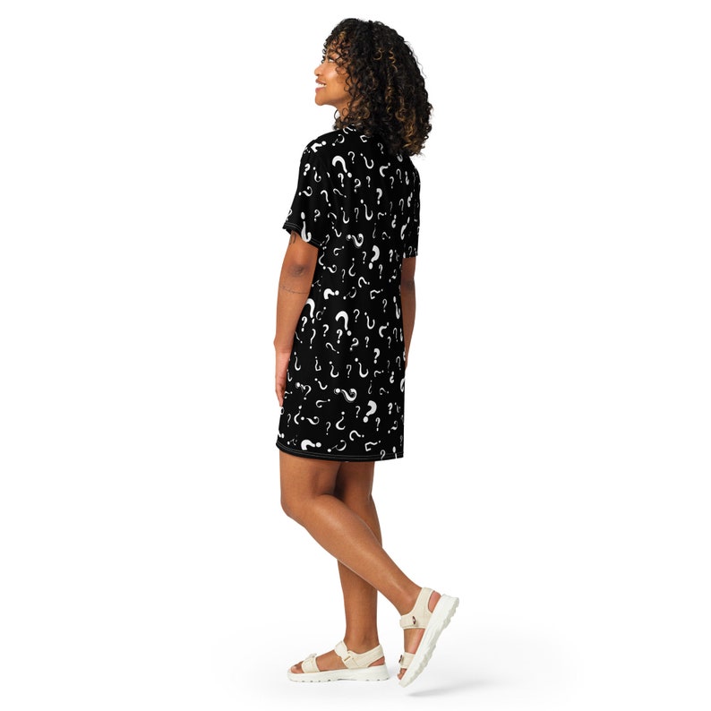 Question Marks Printed T-shirt Dress, Streetwear Aesthetic Tee Shirt ...