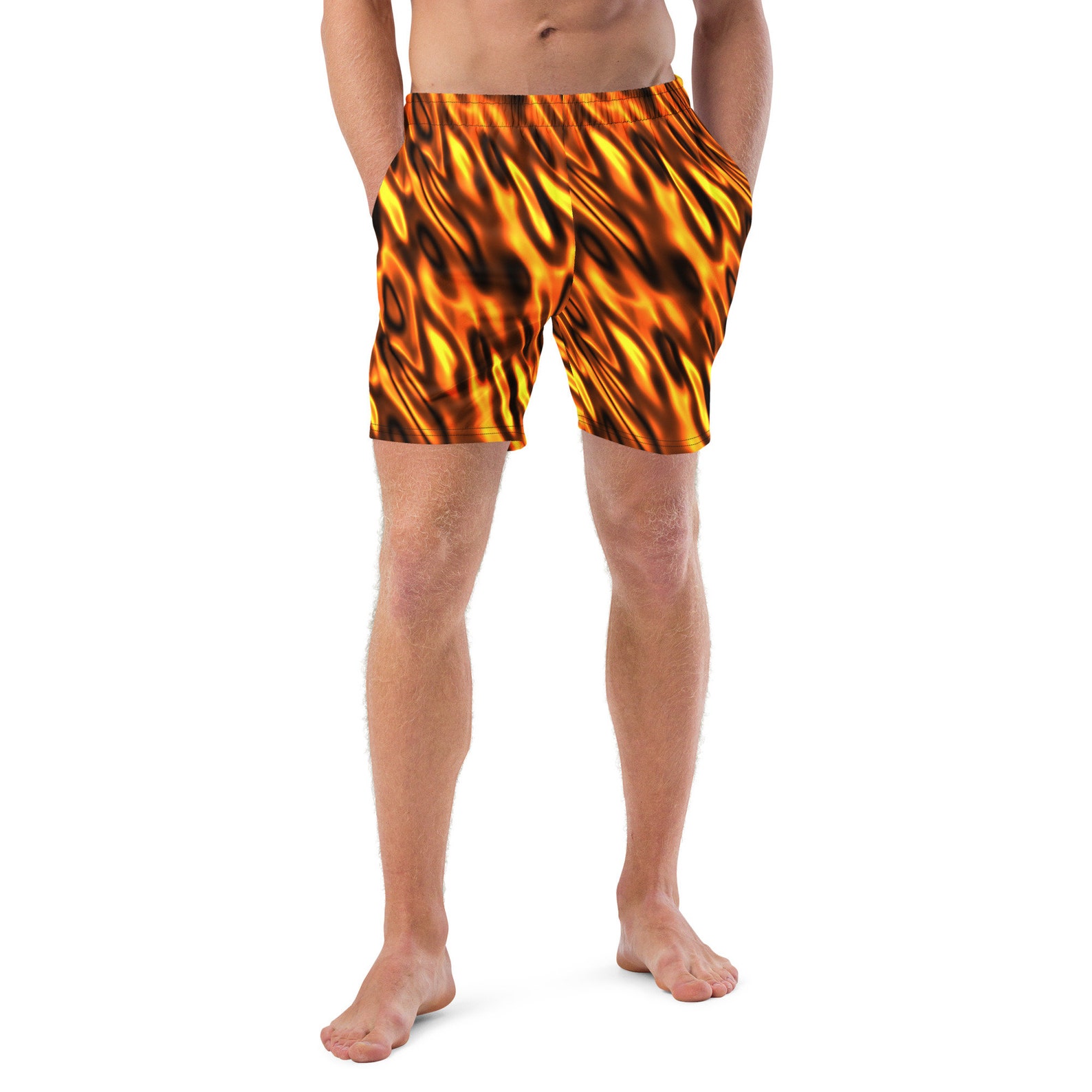 Fire Flames Printed Mens Swim Trunks, Fluffy Fire AOP Swimming Trunks ...