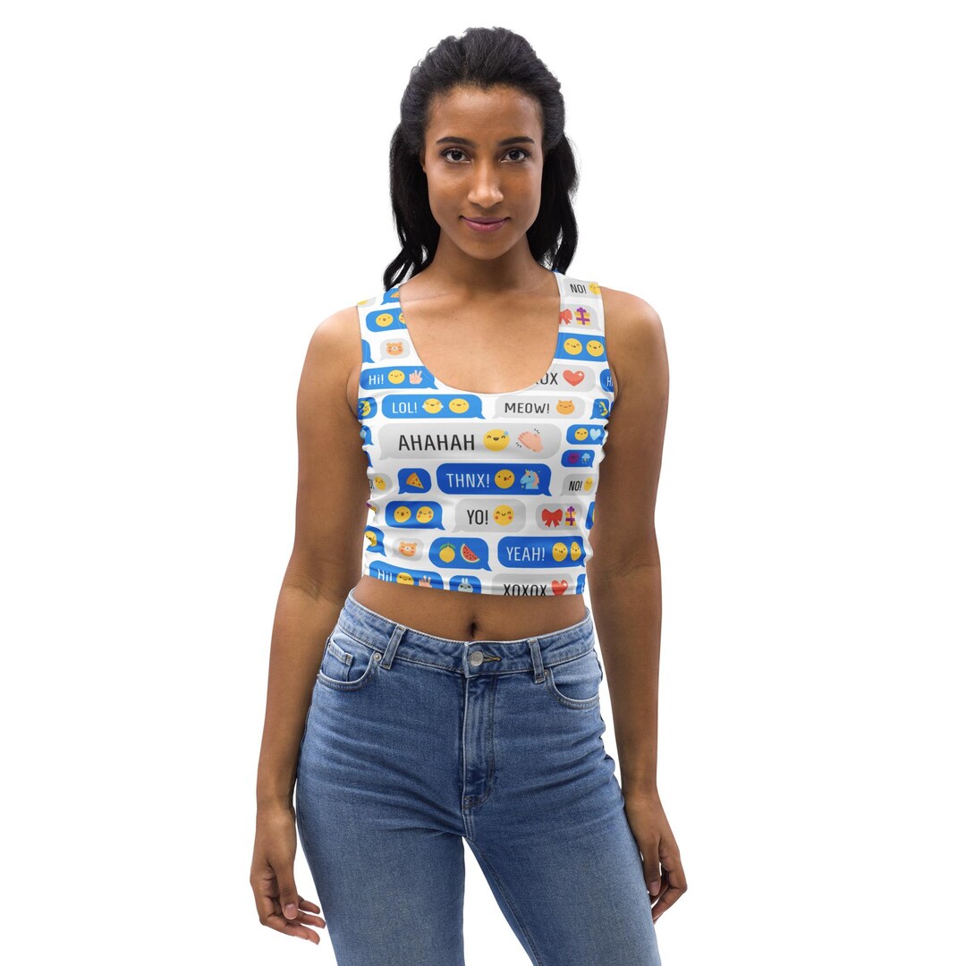 Happy Face Emoji Print Women Tank Top, Emoticons All Over Print Gym ...