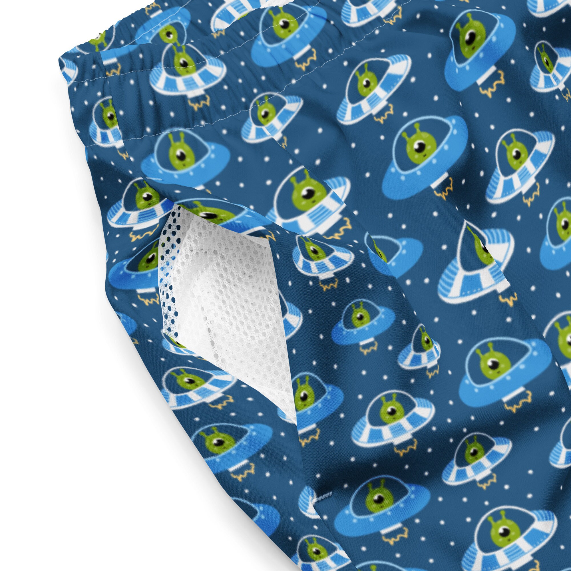 Alien Sci-fi Printed Mens Swim Trunks, UFO Aliens AOP Summer Fashion ...