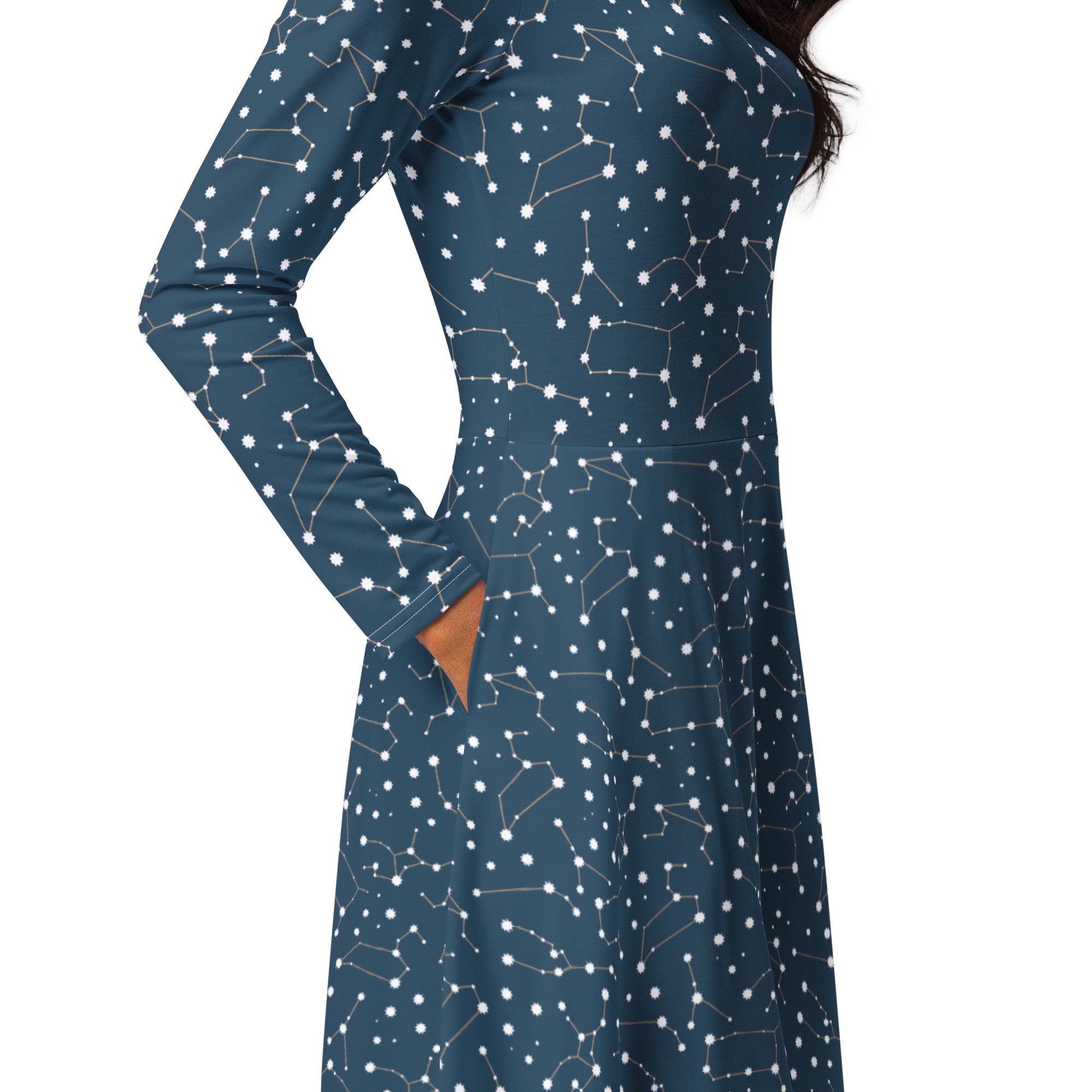 Constellations Printed Midi Dress, Celestial Galaxy All Over Print ...