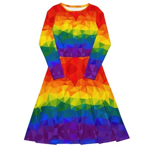 Rainbow Pride Midi Dress, LGBTQ Women Full Sleeves Dress, Lesbian Pride ...
