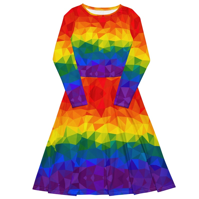 Rainbow Pride Midi Dress, LGBTQ Women Full Sleeves Dress, Lesbian Pride ...