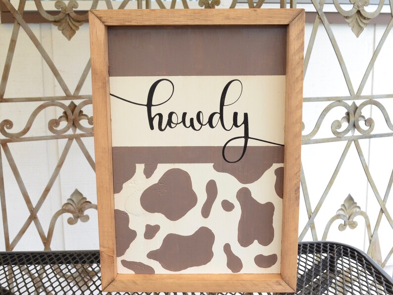 Personalized Western Cow Print Home Decor Sign Howdy - Etsy