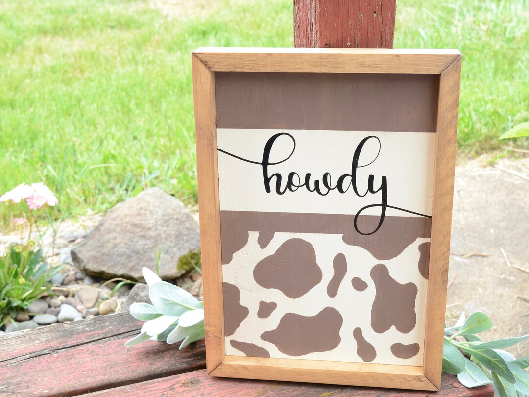 Personalized Western Cow Print Sign: Handmade Wooden Framed Decor - Etsy