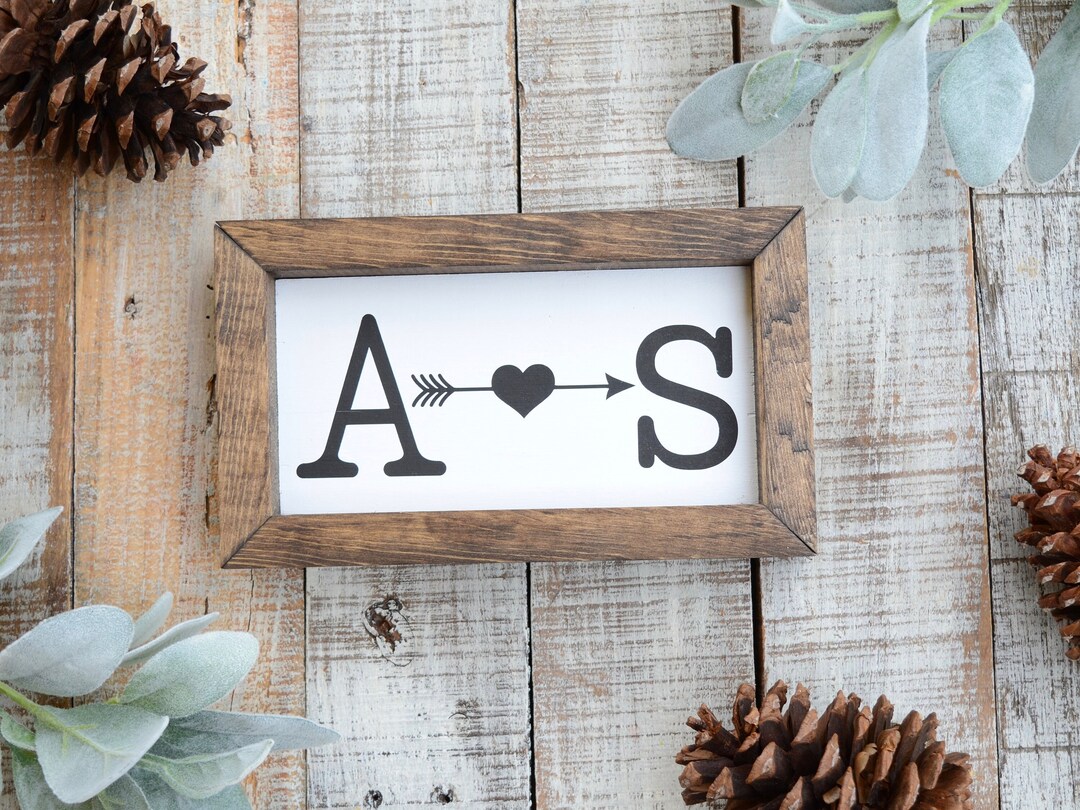 Custom Wedding Initial Sign, Farmhouse Decor, Framed Wooden Initial ...