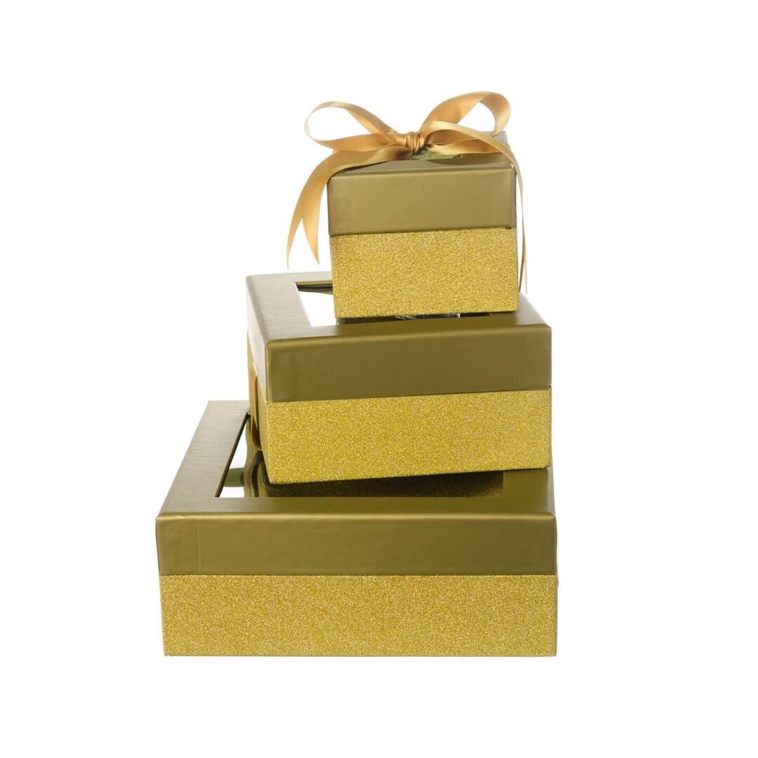 Gold Sparkle Window Box Box With Ribbon Glitter Box - Etsy