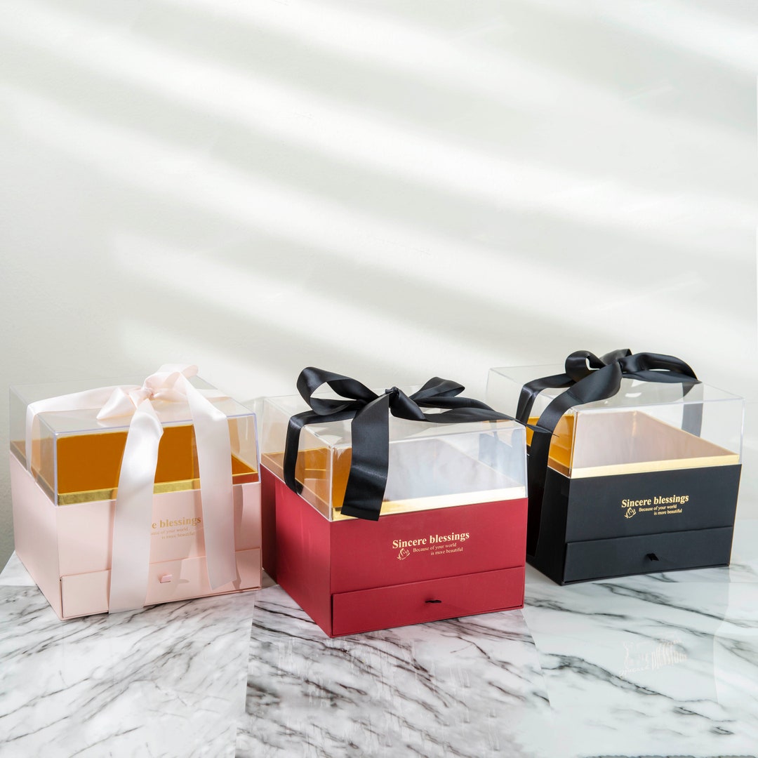 Square sincere Blessings Flower/gift Box With Surprise Drawer, Elegant ...