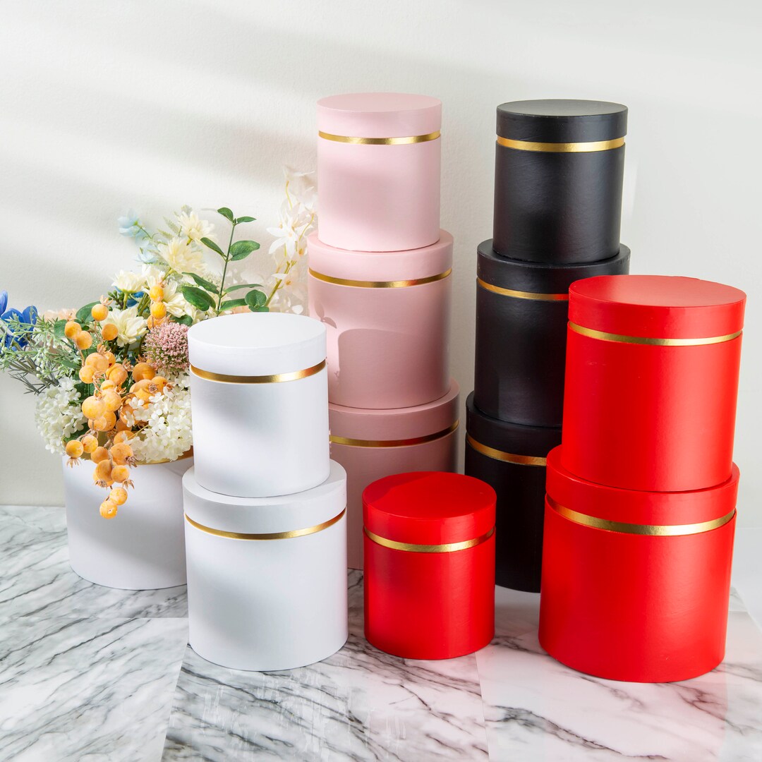 Round Flower Box With Gold Edge Flower Gift Box Round Box Mother's Day ...