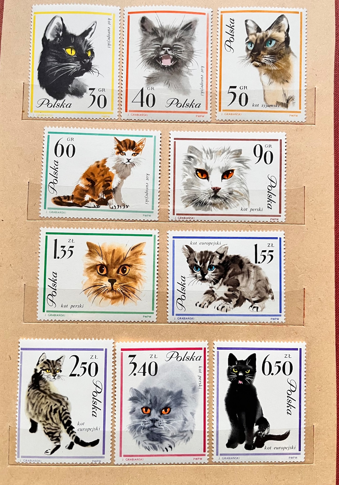 Cats Stamps Vintage, Stamps With Cats, 1964 Poland Cats Stamps, Postage ...