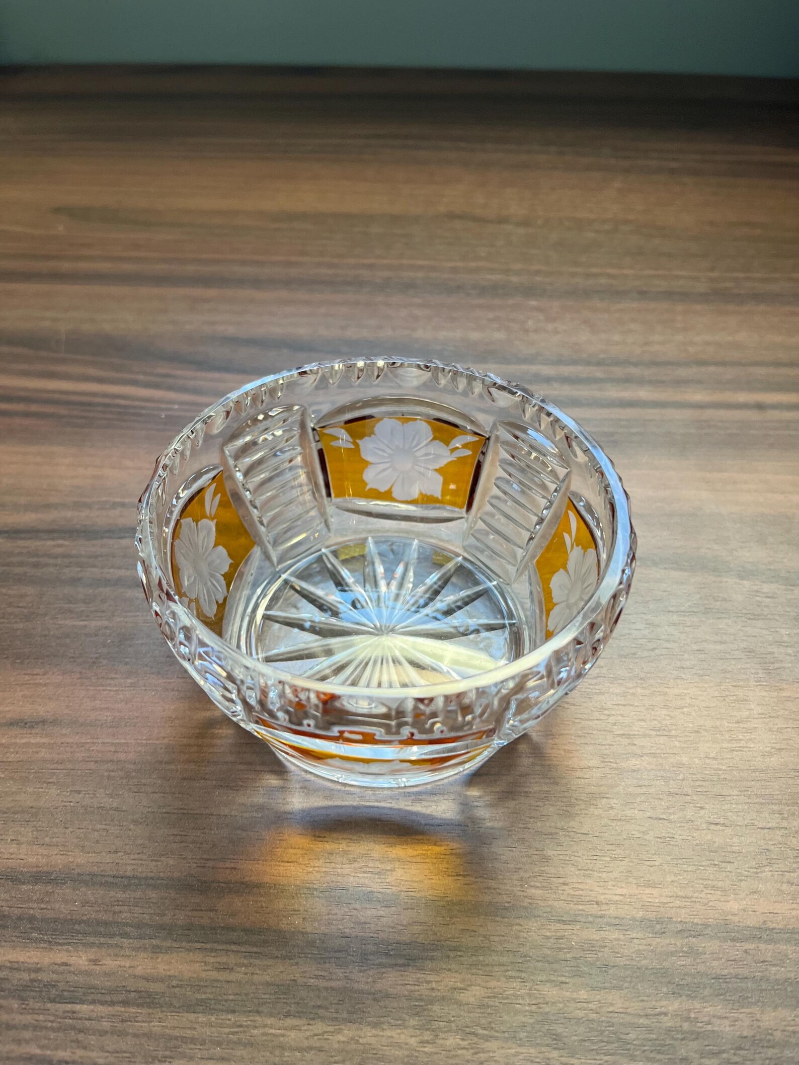 Antique Czech Bohemian Amber Cut Clear Glass Sugar/candy Bowl, Vintage ...