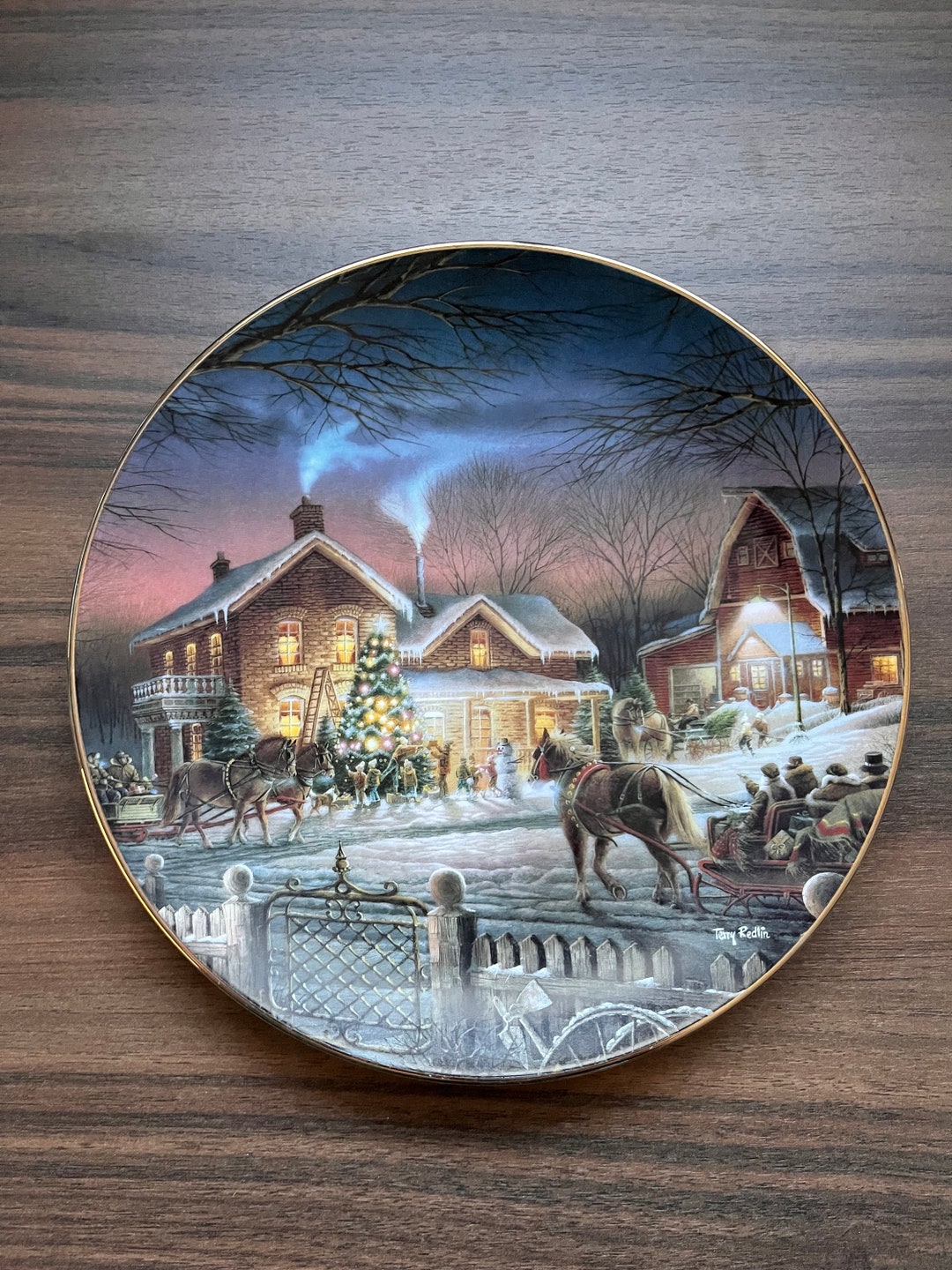 Terry Redlin Trimming the Tree Plate Limited Edition Winter - Etsy