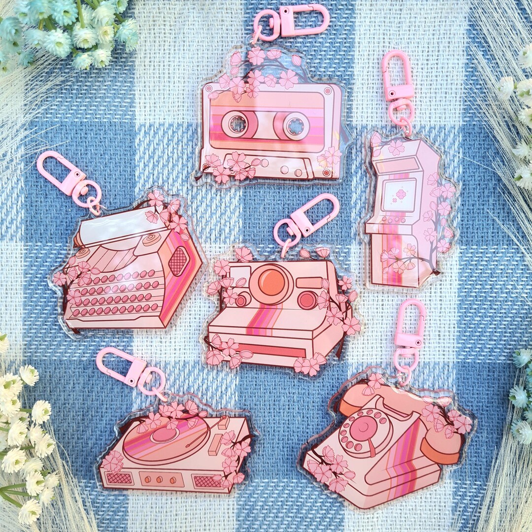 Retro Cherry Blossom Acrylic Keychain / Charm | Nostalgic Accessory ...