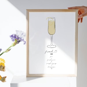 French 75 Cocktail Recipe System, Printable Wall Art Modern Minimalist ...