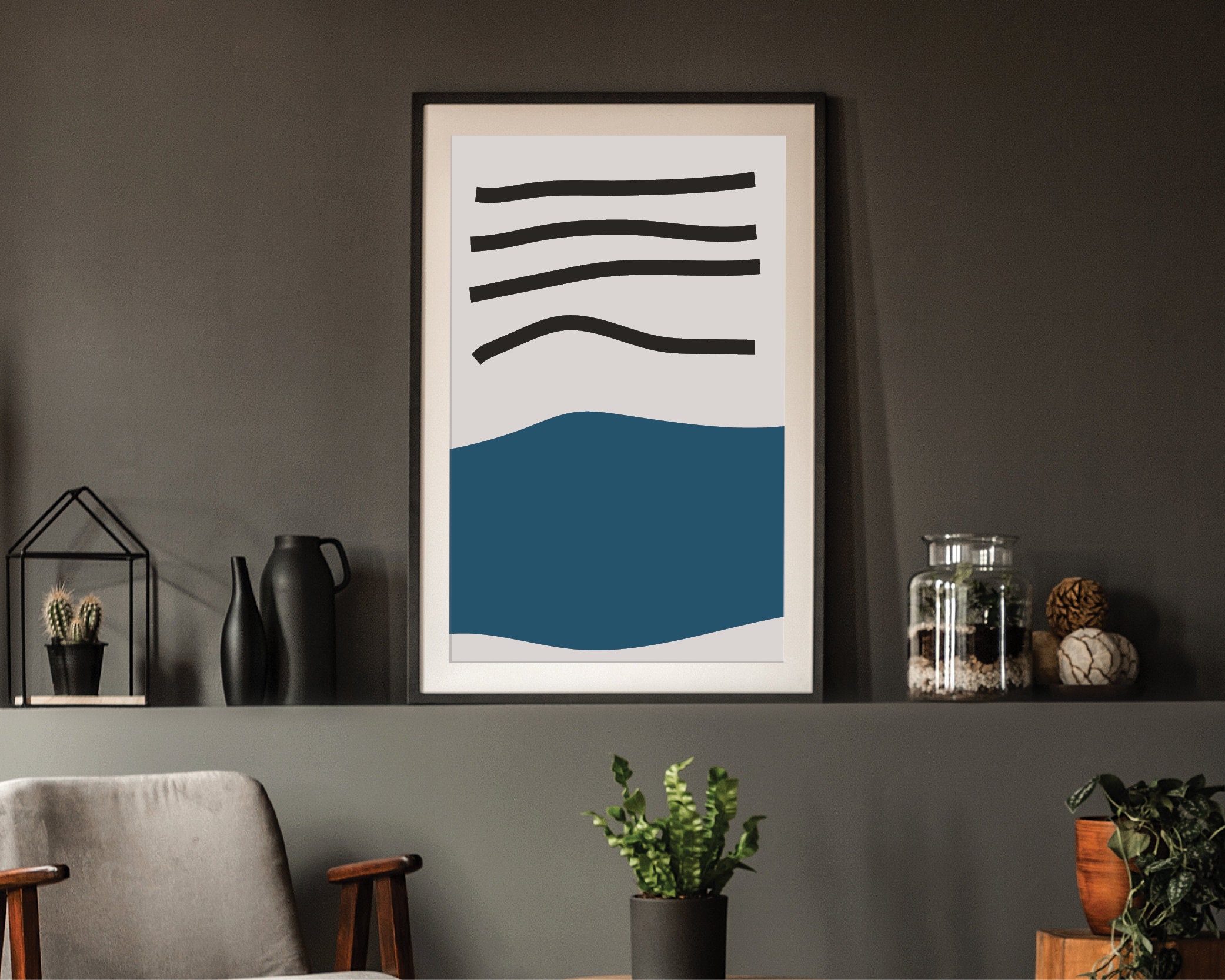Large Abstract Printable Wall Art Set, Line & Color Compositions ...