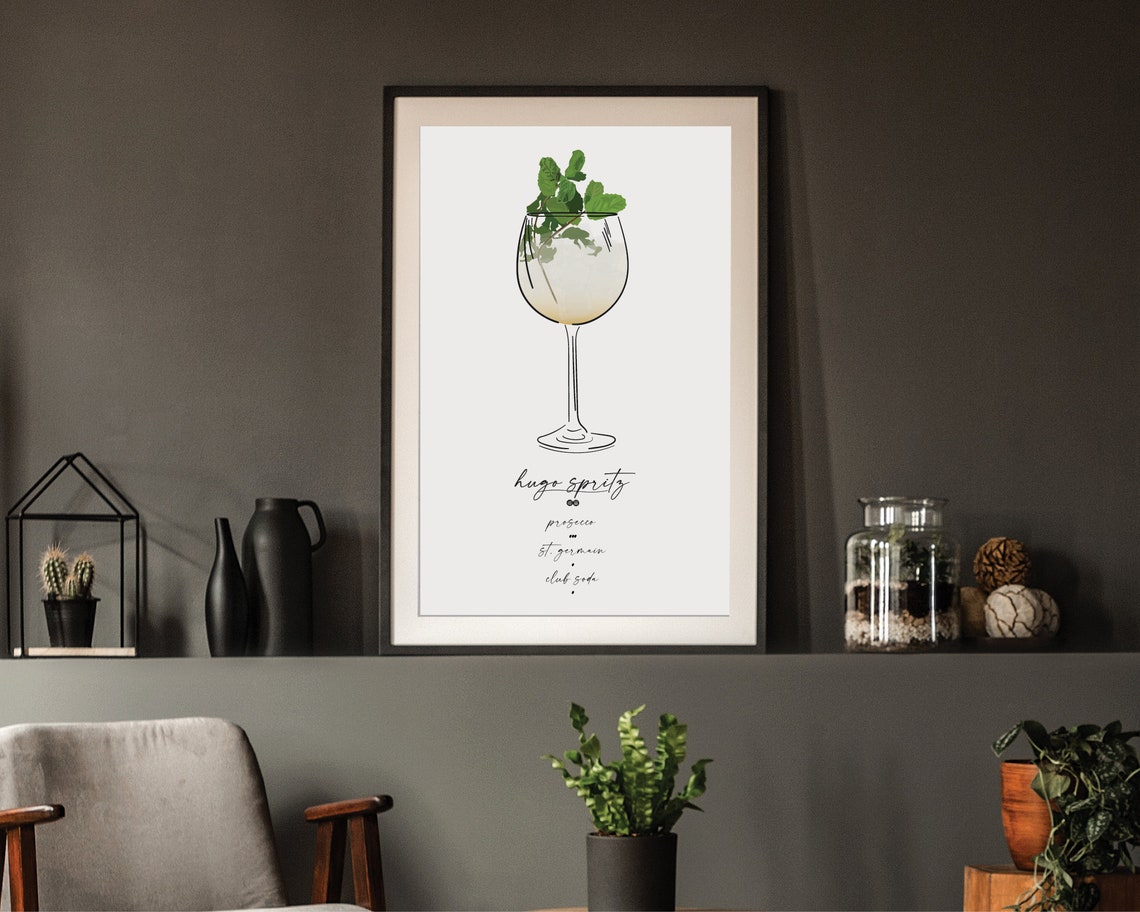 Contemporary Digital Art Print, Hugo Spritz Cocktail Recipe System ...