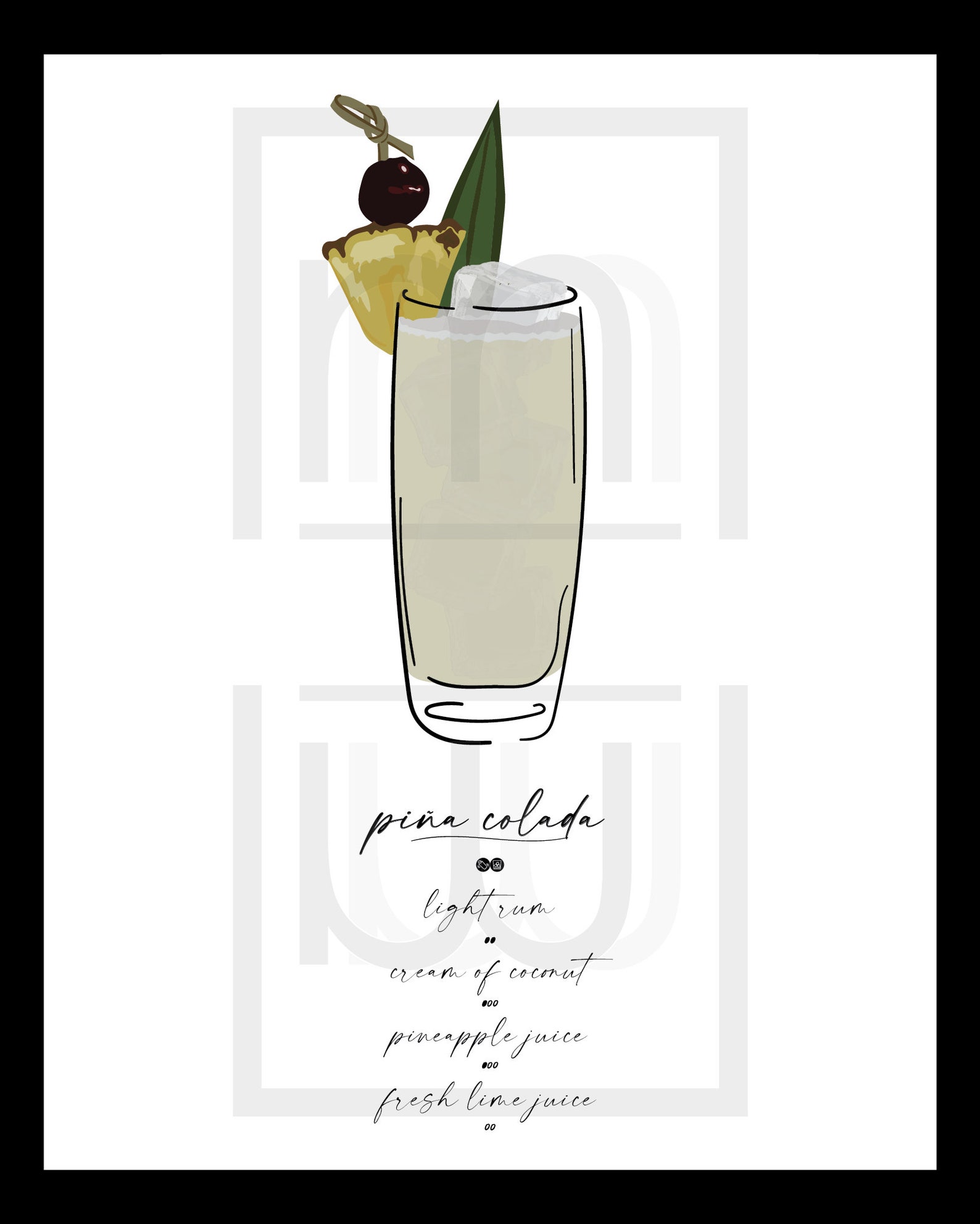 Pina Colada Cocktail Recipe System, Printable Wall Art Modern ...