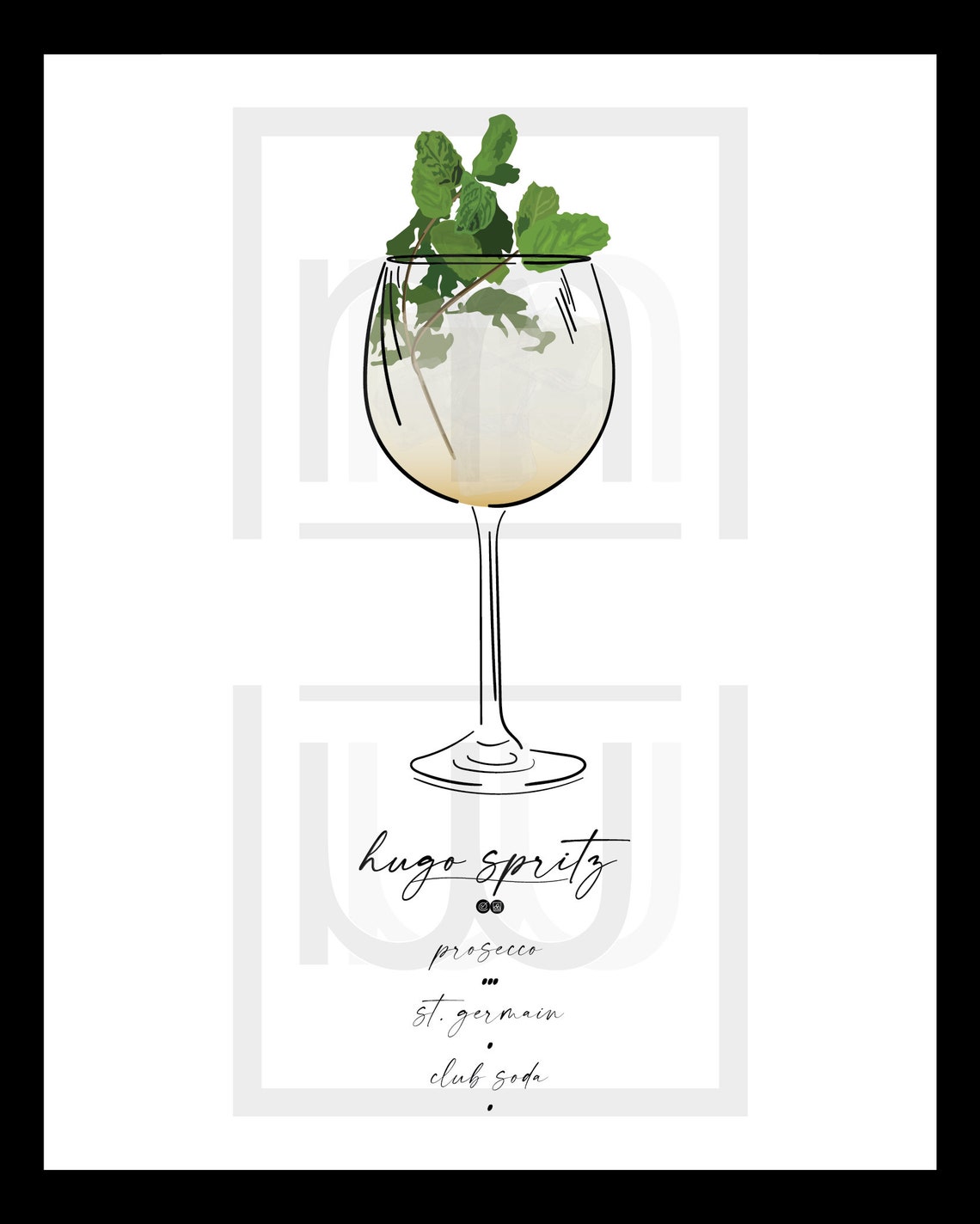 Contemporary Digital Art Print, Hugo Spritz Cocktail Recipe System ...
