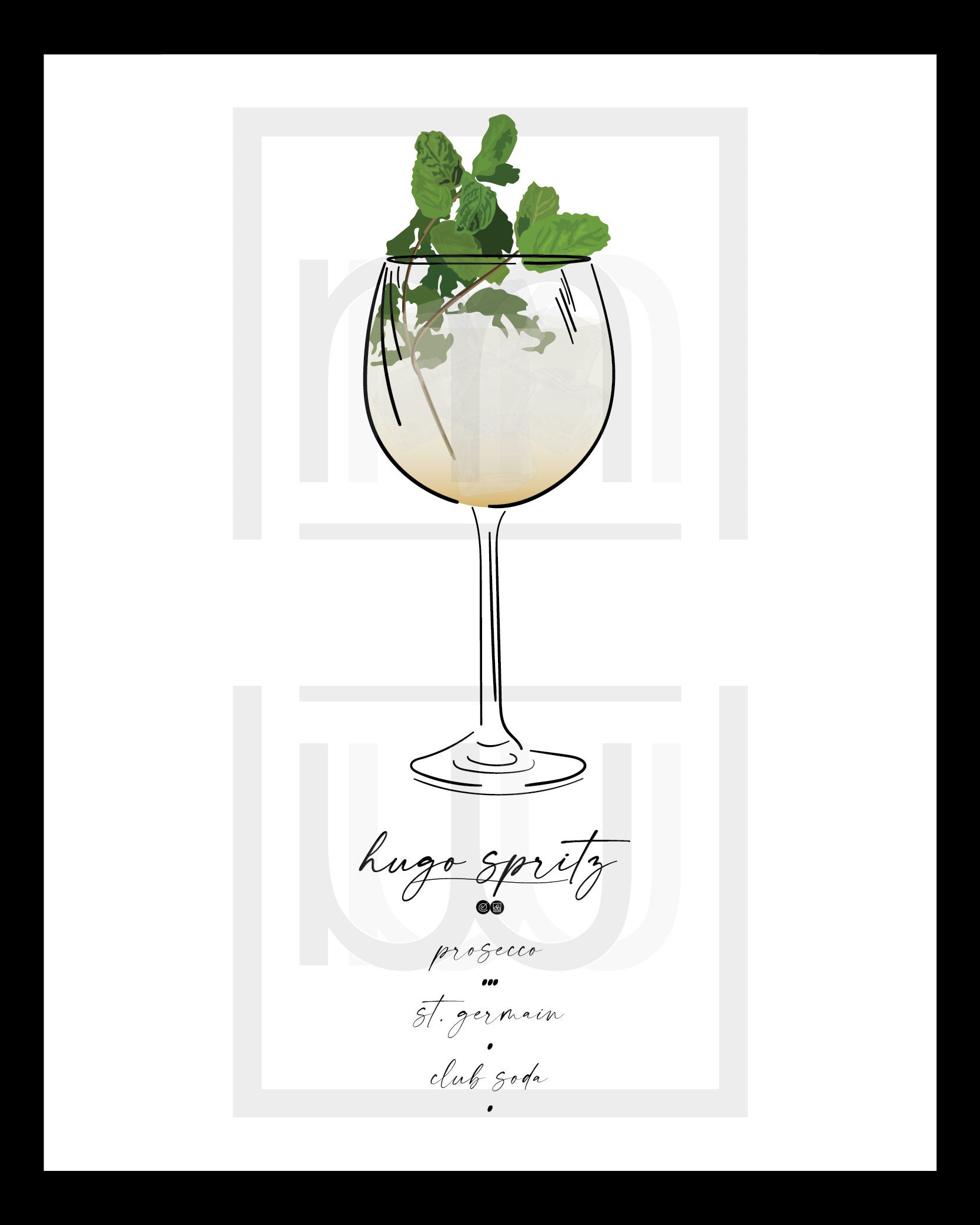 Contemporary Digital Art Print, Hugo Spritz Cocktail Recipe System ...